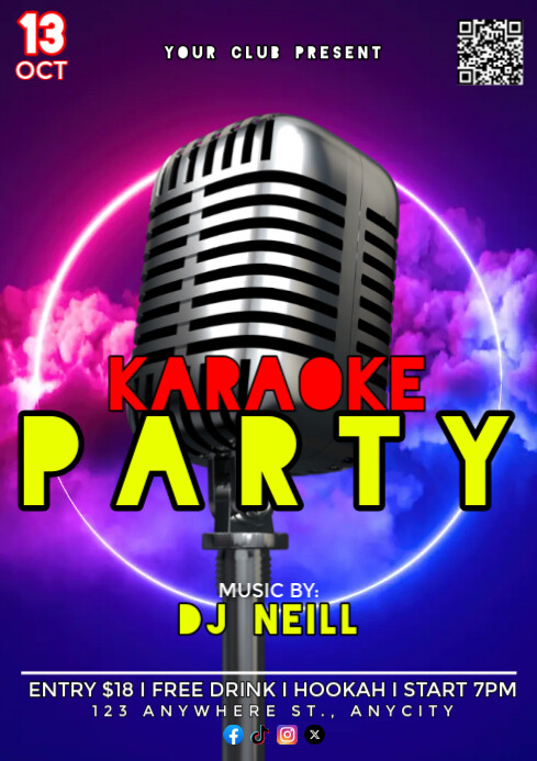 Modèle Blue Neon Karaoke Party A4 | PosterMyWall
