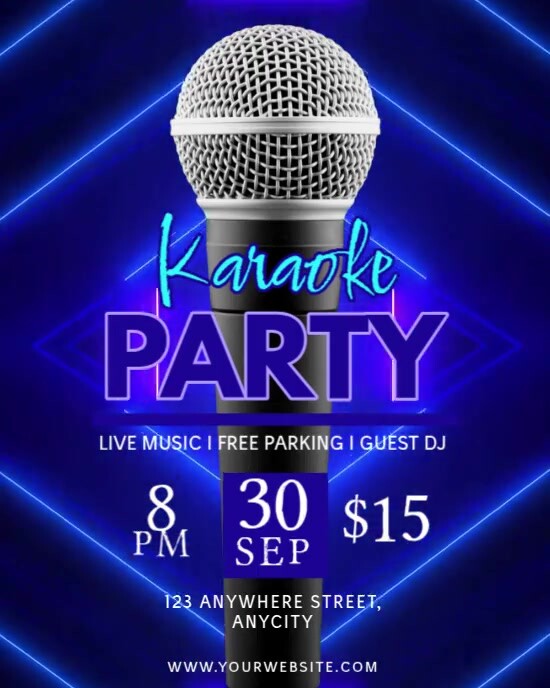 Blue Neon Karaoke Party Instagram Portrait Template | PosterMyWall