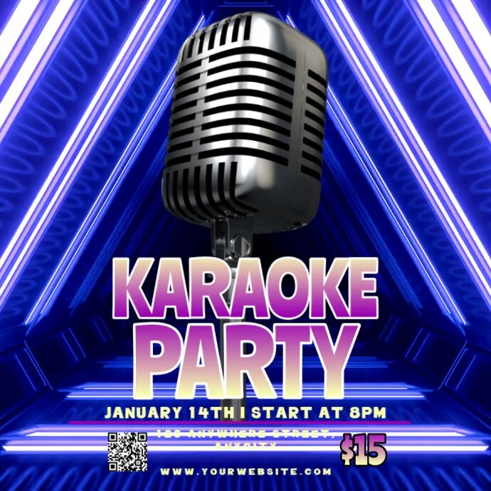 Blue Neon Karaoke Party Pos Instagram Template | PosterMyWall
