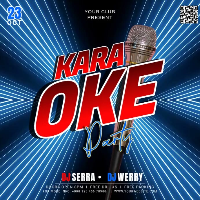 Blue Neon Karaoke Party Pos Instagram Template | PosterMyWall