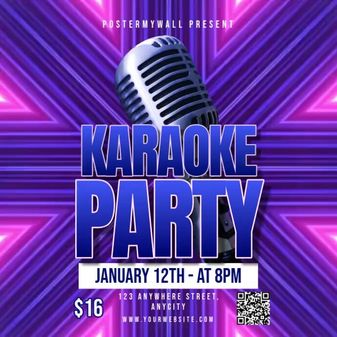 Blue Neon Karaoke Party Pos Instagram Template | PosterMyWall