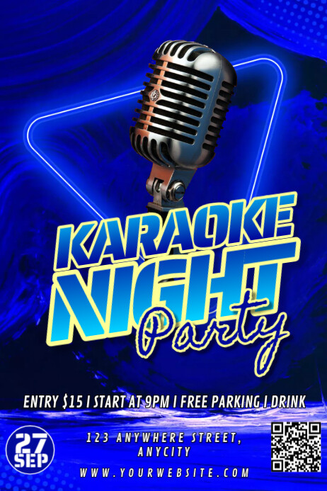 Blue Neon Karaoke Party Poster Template | PosterMyWall