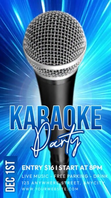 Blue Neon Karaoke Party Reel Instagram Template | PosterMyWall