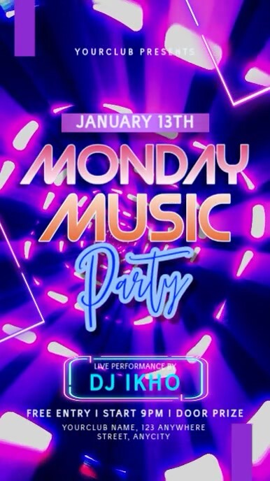 Blue Neon Monday Music Party Reel Instagram Template | PosterMyWall