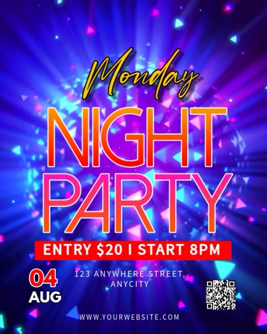 Plantilla de Blue Neon Monday Night Party Instagram Portrait | PosterMyWall