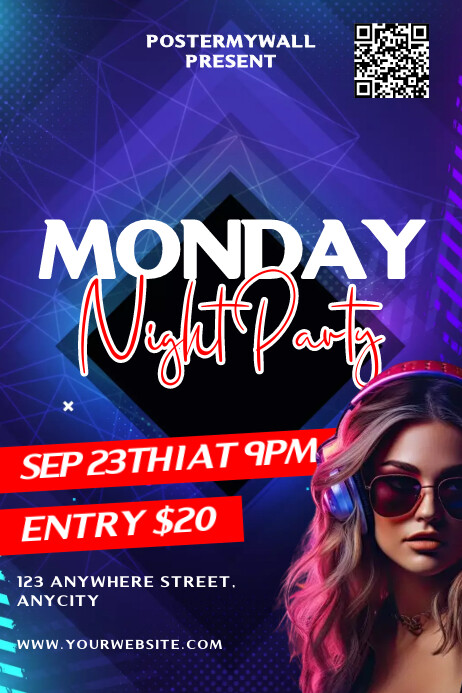 Plantilla de Blue Neon Monday Night Party Poster | PosterMyWall