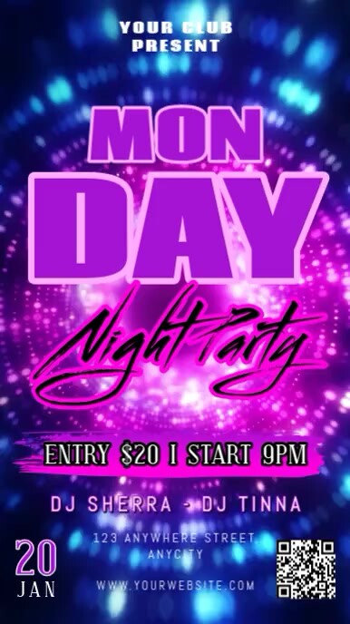 Blue Neon Monday Night Party Reel Instagram Template | PosterMyWall