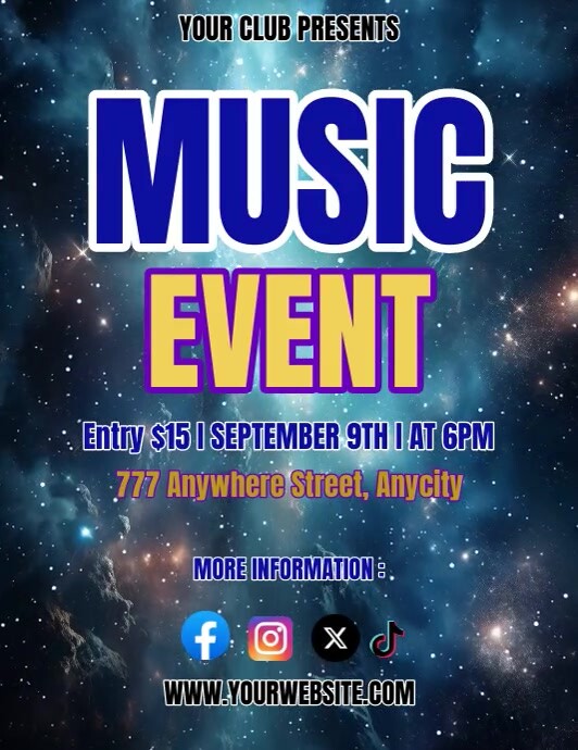 Blue Neon Music Event Pamflet (letter As) Template | PosterMyWall