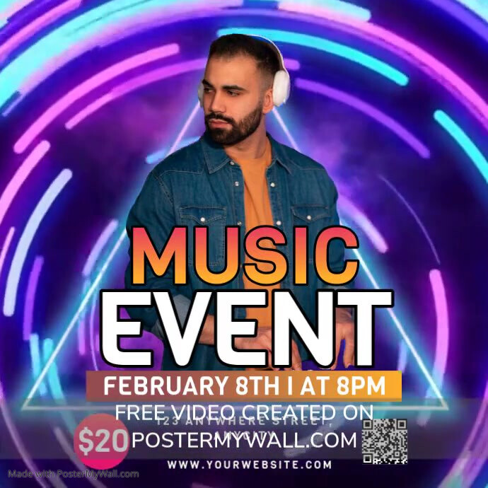 Blue Neon Music Event Pos Instagram Template | PosterMyWall