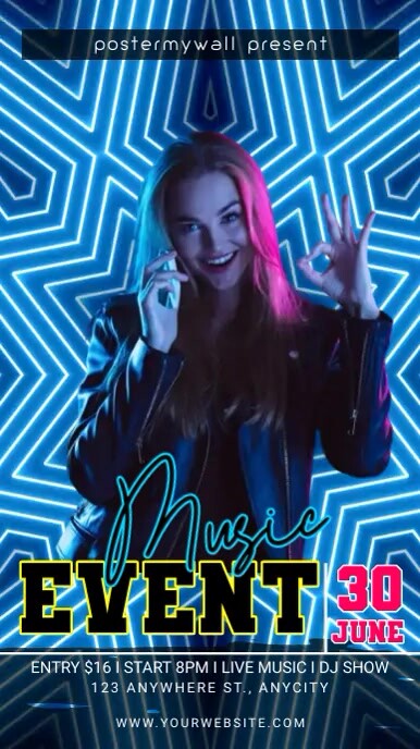 Blue Neon Music Event Reel Instagram Template | PosterMyWall