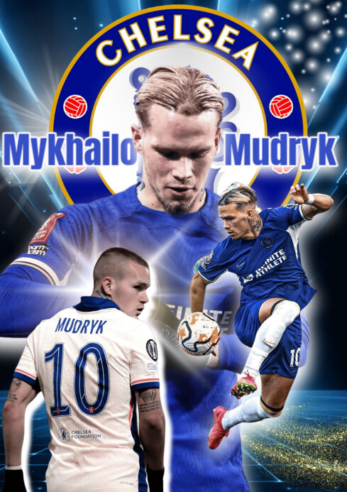 Copy of Blue Neon Mykhailo Chelsea Mudryk A4 | PosterMyWall