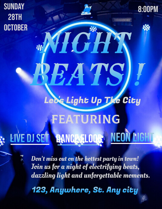 Copy of Blue Neon Night Beats Club Flyer (us Letter) | PosterMyWall