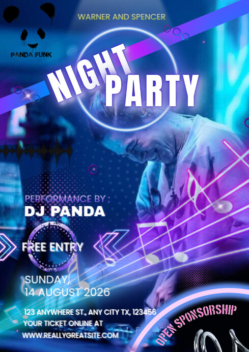 Blue Neon Night Party A4 Template | PosterMyWall