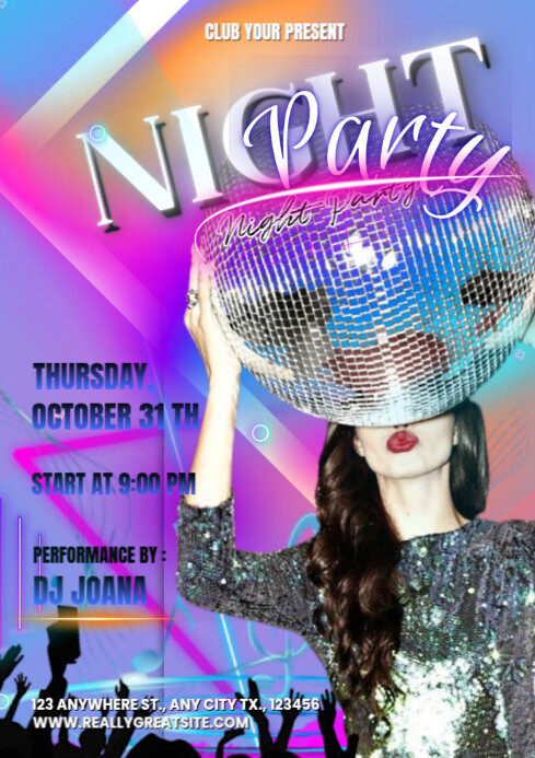 Blue Neon Night Party A4 Template | PosterMyWall