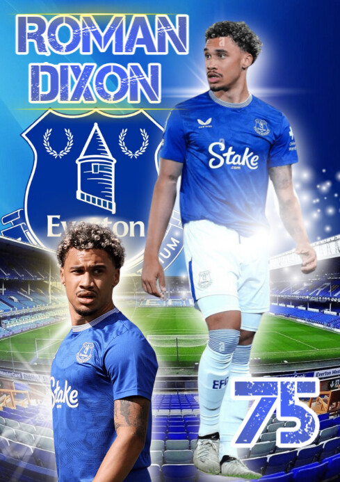 Copy of Blue Neon Roman Dixion Everton Football Player A4 | PosterMyWall