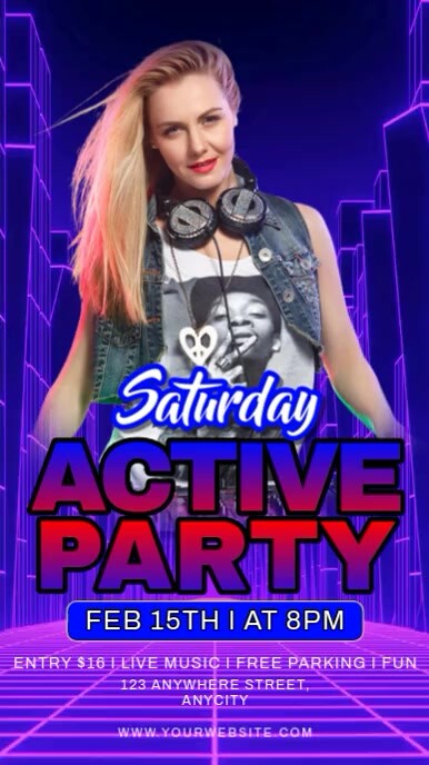 Blue Neon Saturday Active Party Reel Instagram Template | PosterMyWall