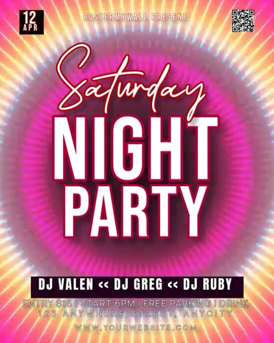 Copy of Blue Neon Saturday Night Party Instagram Portrait | PosterMyWall
