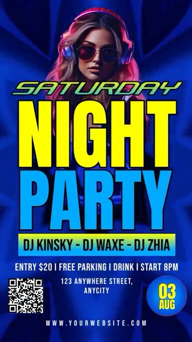 Blue Neon Saturday Night Party Instagram Stor Template | PosterMyWall