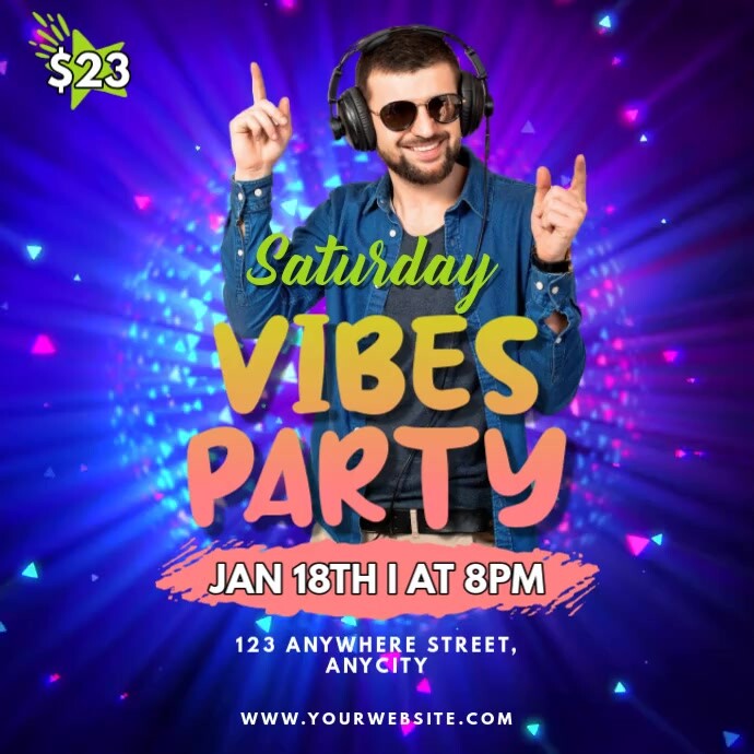 Copy of Blue Neon Saturday Vibes Party Pos Instagram | PosterMyWall