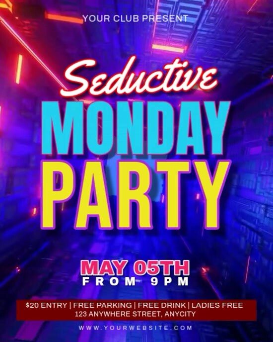 Plantilla de Blue Neon Seductive Monday Party Instagram Portrait ...