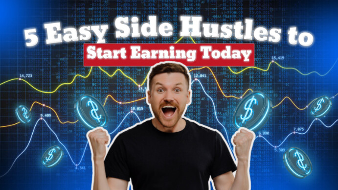 Copy of Blue Neon side hustle YouTube thumbnail | PosterMyWall