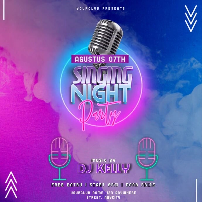 Blue Neon Singing Night Party Pos Instagram Template | PosterMyWall