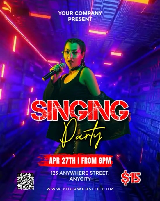 Blue Neon Singing Party Instagram Portrait Template | PosterMyWall