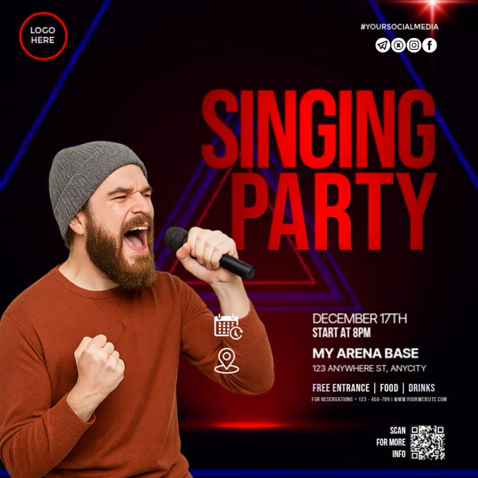 Blue Neon Singing Party Pos Instagram Template | PosterMyWall