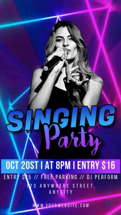 Blue Neon Singing Party Reel Instagram Template | PosterMyWall
