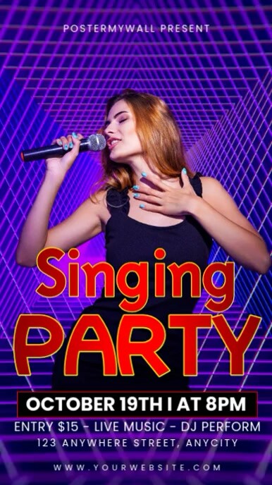 Blue Neon Singing Party Reel Instagram Template | PosterMyWall