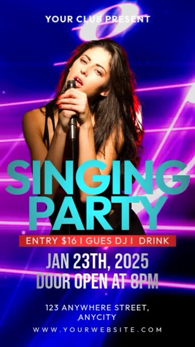 Blue Neon Singing Party Reel Instagram Template | PosterMyWall