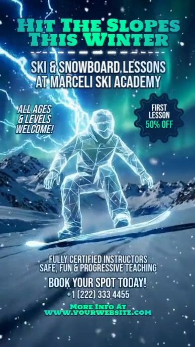 Blue Neon Ski And Snowboard Lessons Instagram Story Template | PosterMyWall