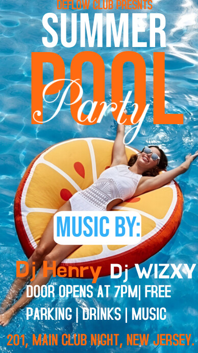 Blue Neon Summer Pool Party Flyer Instagram Template | PosterMyWall