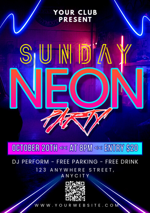 Copy of Blue Neon Sunday Neon Party A2 | PosterMyWall