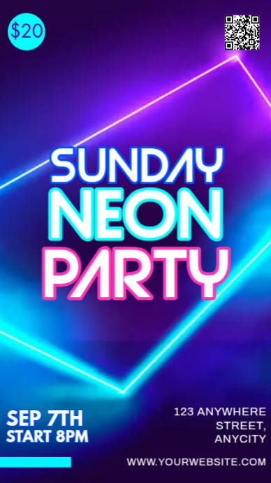 Blue Neon Sunday Neon Party Instagram Story Template | PosterMyWall
