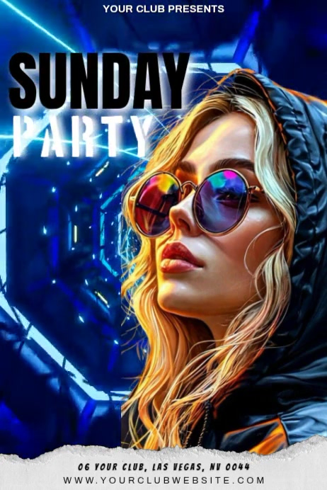 Blue Neon Sunday Party Poster Template | PosterMyWall