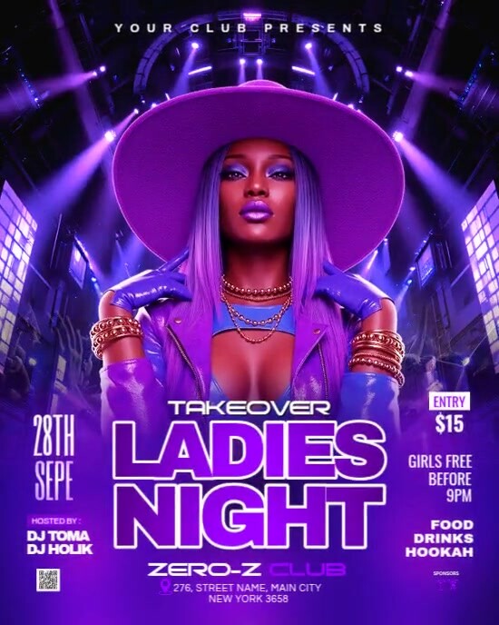 Plantilla de Blue Neon Takeover Ladies Night Party Instagram Portrait ...