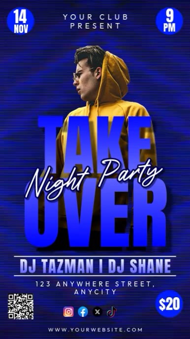 Copy of Blue Neon Takeover Night Party Reel Instagram | PosterMyWall