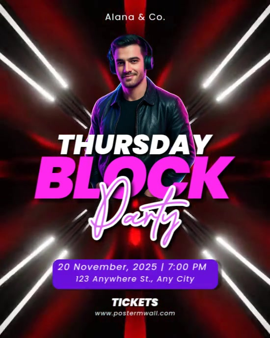 Blue Neon Thursday Block Party Instagram Portrait Template | PosterMyWall