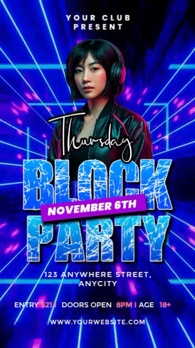Blue Neon Thursday Block Party Instagram Reel Template | PosterMyWall