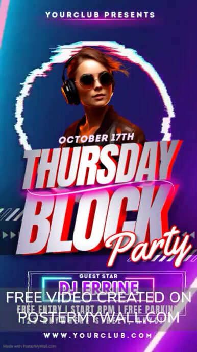 Blue Neon Thursday Block Party Reel Instagram Template | PosterMyWall