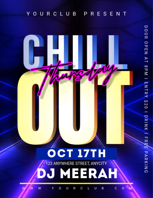 Blue Neon Thursday Chillout Party Pamflet (letter As) Template ...