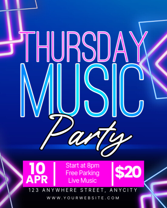 Copy of Blue Neon Thursday Music Party Instagram Portrait | PosterMyWall