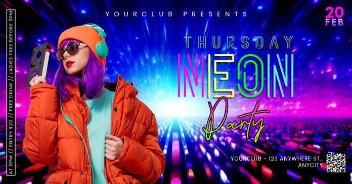 Blue Neon Thursday Neon Party Gambar Bersama Facebook Template ...