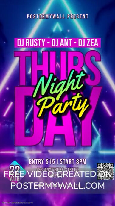 Blue Neon Thursday Night Party Reel Instagram Template | PosterMyWall