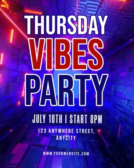 Blue Neon Thursday Vibes Party Instagram Portrait Template | PosterMyWall