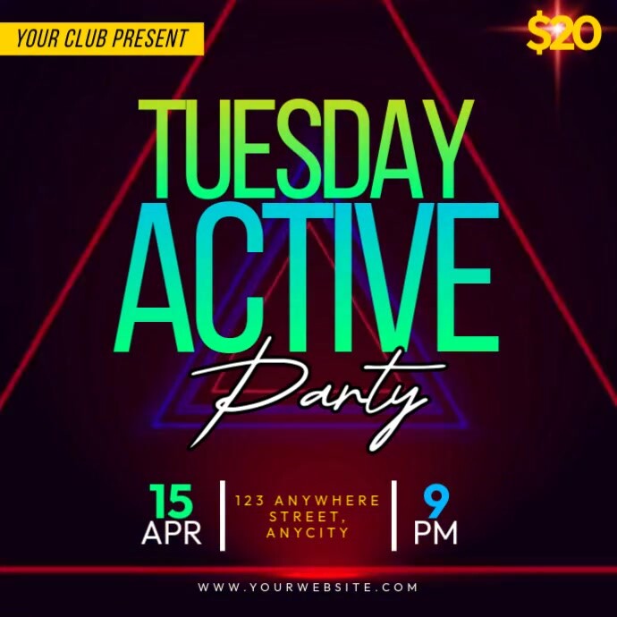 Copy of Blue Neon Tuesday Active Party Pos Instagram | PosterMyWall