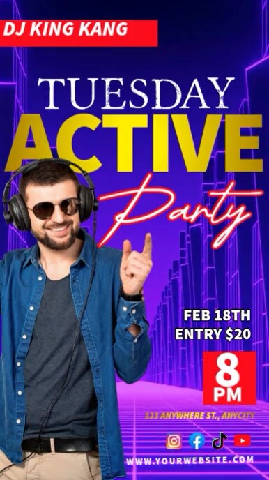Blue Neon Tuesday Active Party Reel Instagram Template | PosterMyWall