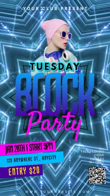 Blue Neon Tuesday Block Party Reel Instagram Template | PosterMyWall