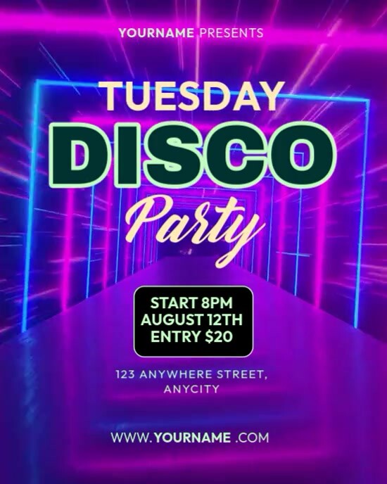 Blue Neon Tuesday Disco Party Instagram Portrait Template | PosterMyWall